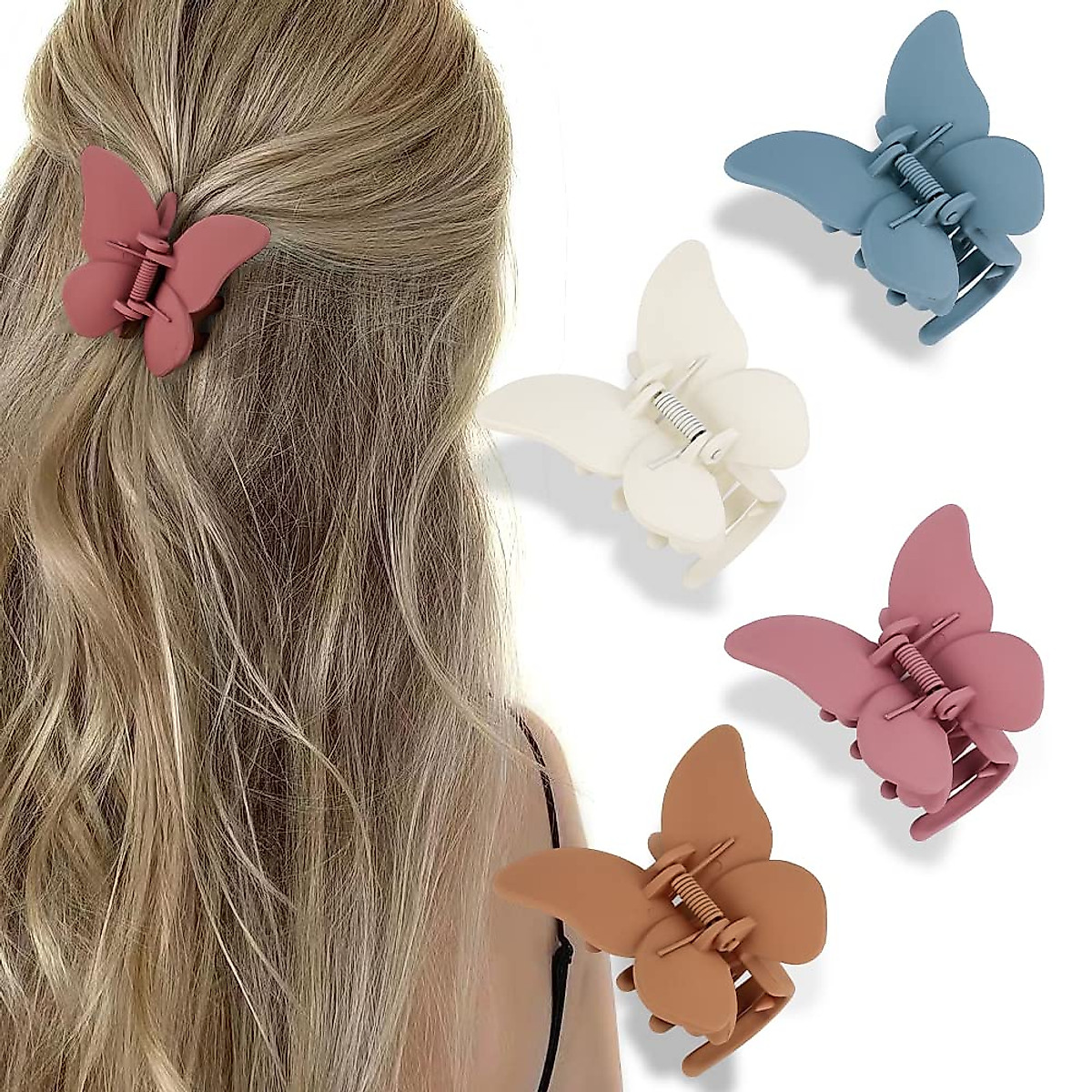 ATODEN Butterfly Hair Accessories - Matte Claw Clips for Women and Girls, 4Pcs 2.6" Hair Clamps and Jaw Clips for Thin to Medium Hair