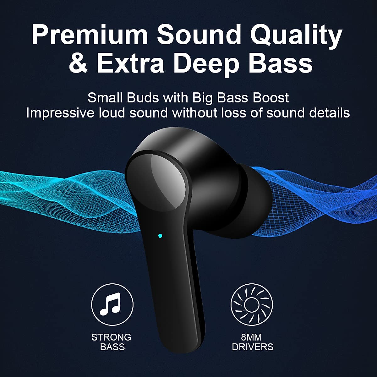 flymory Wireless Earbuds Active Noise Cancelling, Extra Deep Bass Earphones, Bluetooth 5.0 Headphones, IPX5 Waterproof, Touch Control Stereo Big Bass Cordless Headsets(Mini-Black)