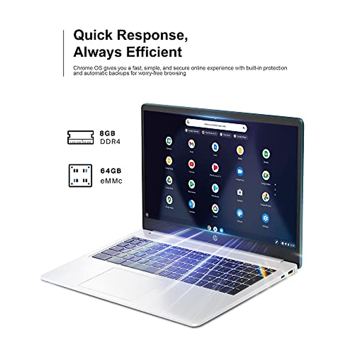 HP Chromebook Laptop for Student & Business, 15.6" HD Display, 8GB RAM, 192GB Storage (64GB eMMC+128GB MSD Card), Quad-Core Intel Pentium N200, Long Battery Life, WiFi, UHD Graphics, Chrome OS