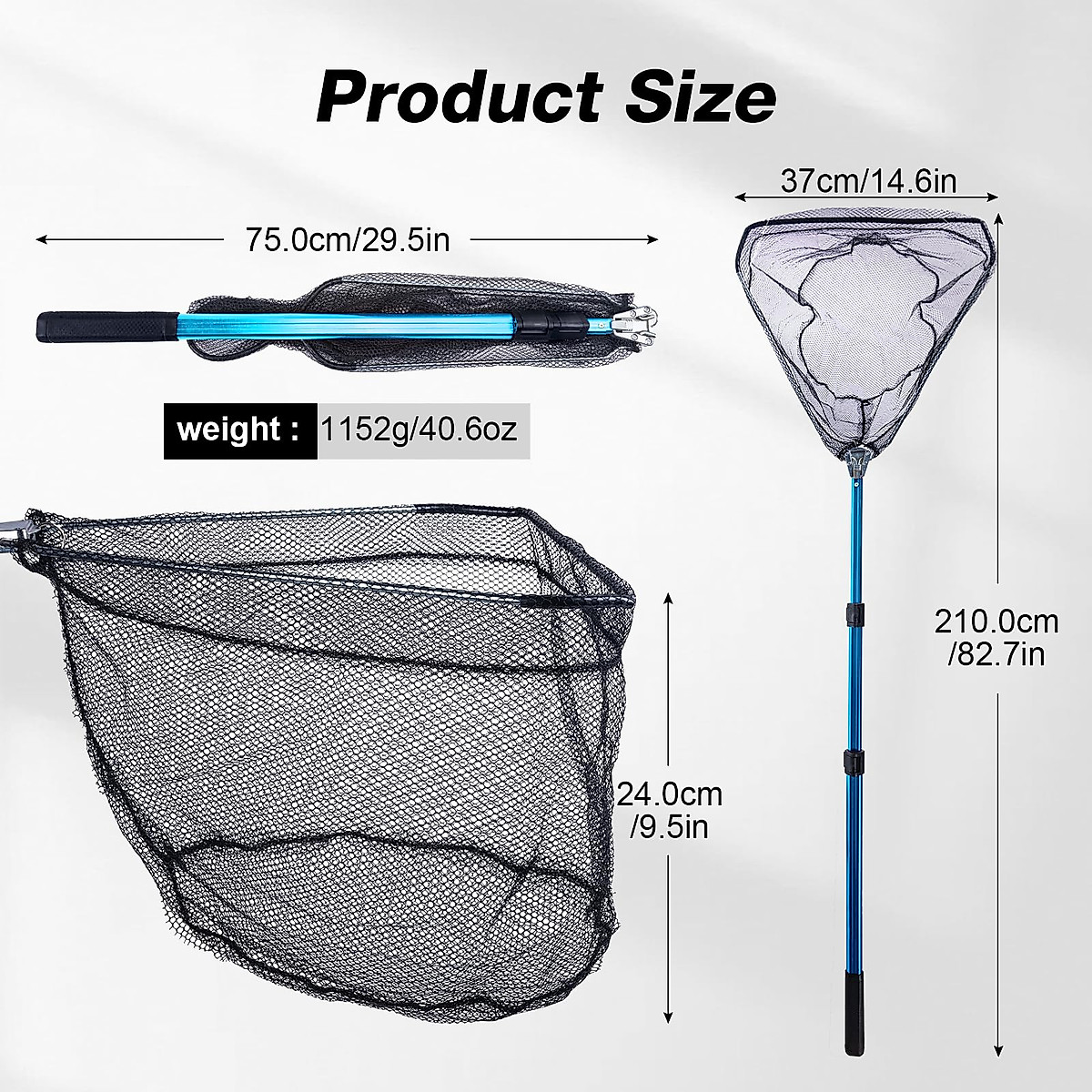 Goture Fishing Folding Landing Net Fishing Nets for Fish with Long Aluminum Handle, Telescoping Pole Handle for Saltwater & Freshwater, Easy Catch & Release, Extending to 70.8/82.7