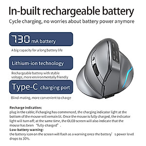 zelotes Wireless Vertical Mouse,Bluetooth Wireless Mouse with Display,Rechargeable,3200DPI,7 Buttons Ergonomic Mouse,Portable Mice for PC,Laptop,Pad