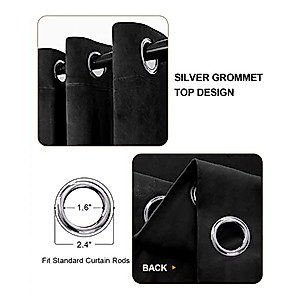 RIMEE Black Super Soft Velvet Curtains 108 inches Grommet, Super Thick Thermal Insulated Blackout Velvet Curtains Noise Reduction Velvet Drapes for Bedroom, 2 Panels