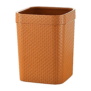 Trash Basket Narrow Rattan Woven Plastic Square Waste Can Wastebasket Dustbin for Bedroom Office Home Toilet Outdoor Indoor, Orange