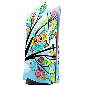 ITS A Skin Skins Compatible with Sony Playstation 5 Console Disc Edition - Protective Decal Overlay Stickers wrap Cover - Colorful Artistic Owl in Tree