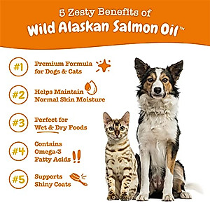 Pure Wild Alaskan Salmon Oil for Dogs & Cats - Supports Joint Function, Immune & Heart Health - Omega 3 Liquid Food Supplement for Pets - All Natural EPA + DHA Fatty Acids for Skin & Coat - 8 FL OZ
