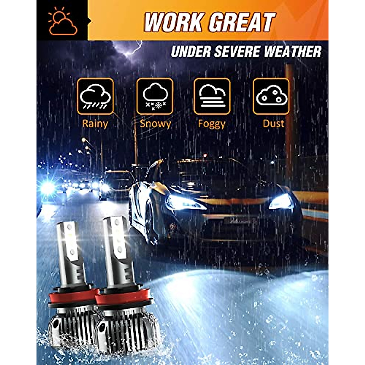 Nilight H11 LED Headlight Bulbs, 350% Brighter, 50W 10000lm Headlamp Bulbs, Mini Size, H9 High Beam, H11 Low Beam, H11/H9/H8/H16 Fog Light, 6000K Cool White, Pack of 2