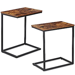 Nouva C-Shaped End/Side Table Couch Bedside Table 21.7in Side Table with Metal Frame for TV Trays Living Room Bedroom Small Spaces, Rustic Brown and Black(2)