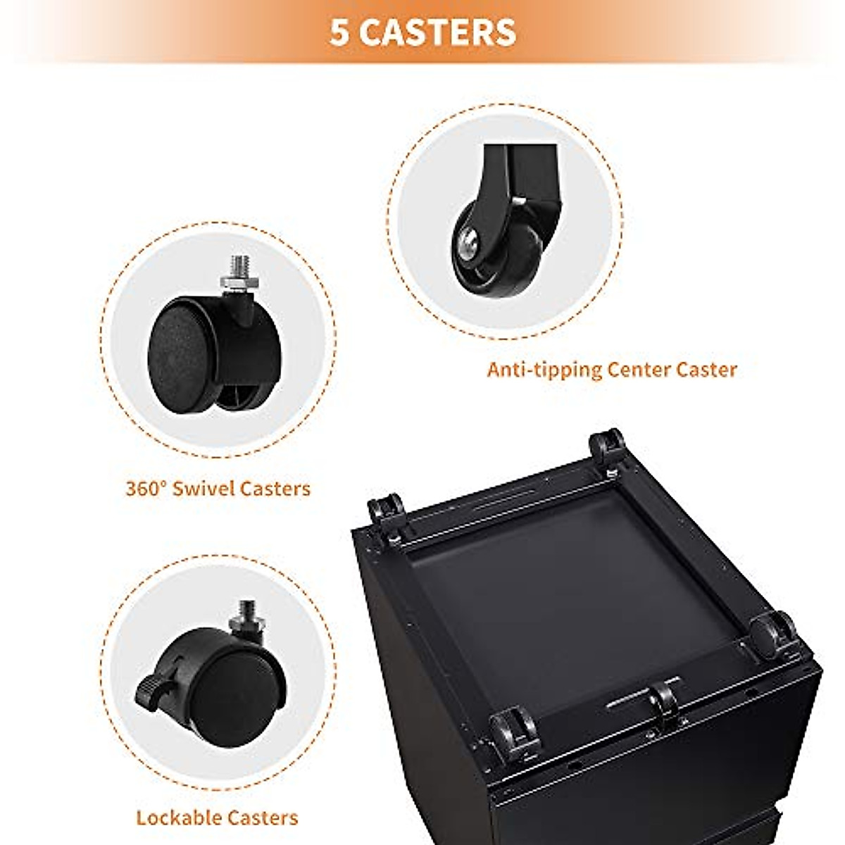 Letaya Mobile Metal File Cabinet,3 Drawer Vertical Under Desk Lockable Storage Office Cabinets,Organizer Letters/Legal/A4(Fully Assembled Except Casters)