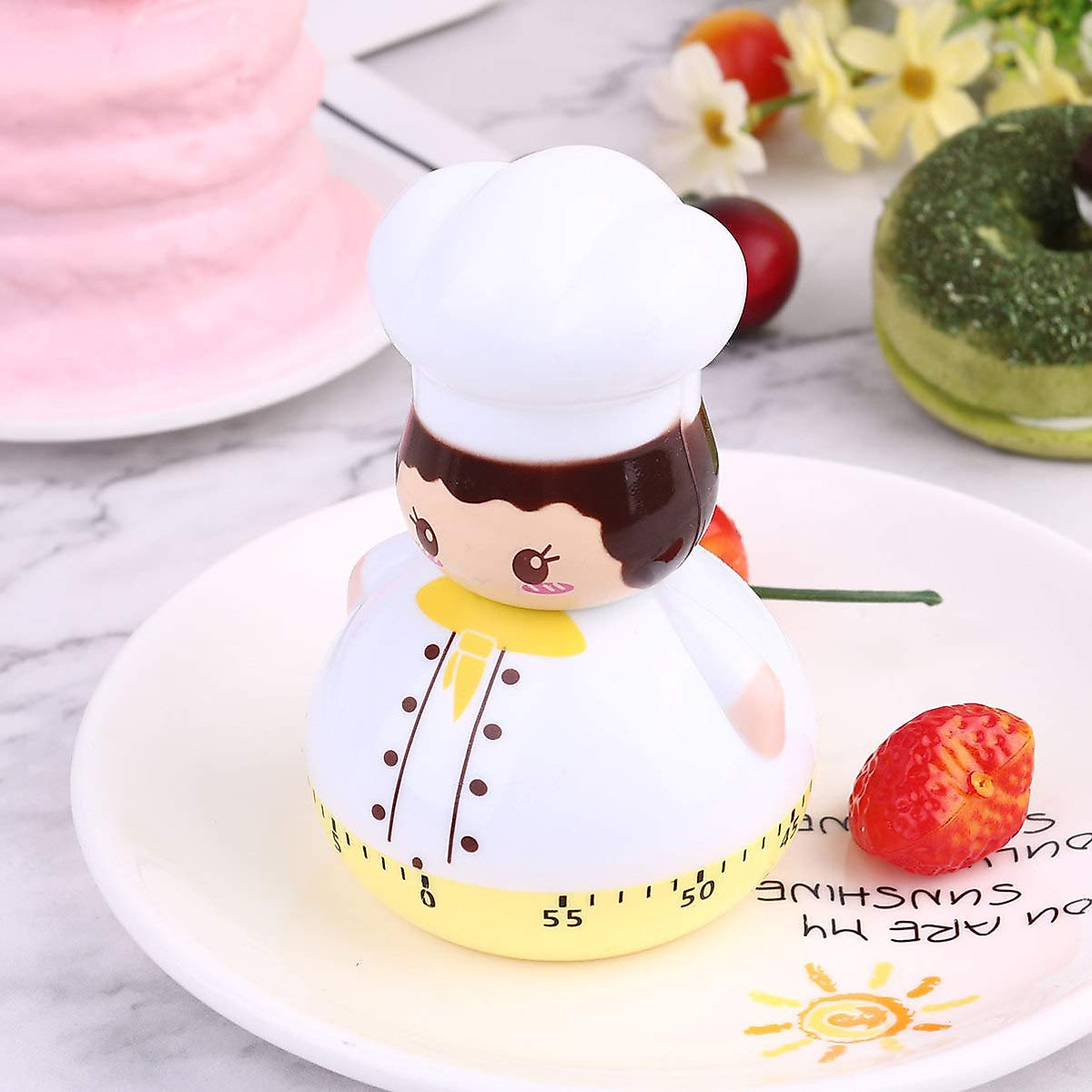 DOITOOL Kitchen Timer Cute Chef Cookie Kitchen Timer Novelty Manual Cooking Timer for Kitchen Alarm Home Desktop Decor (Yellow)