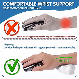 TIESOME Cloud Wrist Rest for Mouse, Memory Foam Wrist Cushion Ergonomic Palm Rest Pain Relief Mouse Wrist Support Pad with Anti-Skid Base for Office School Home Laptop&Computer Mouse(White)