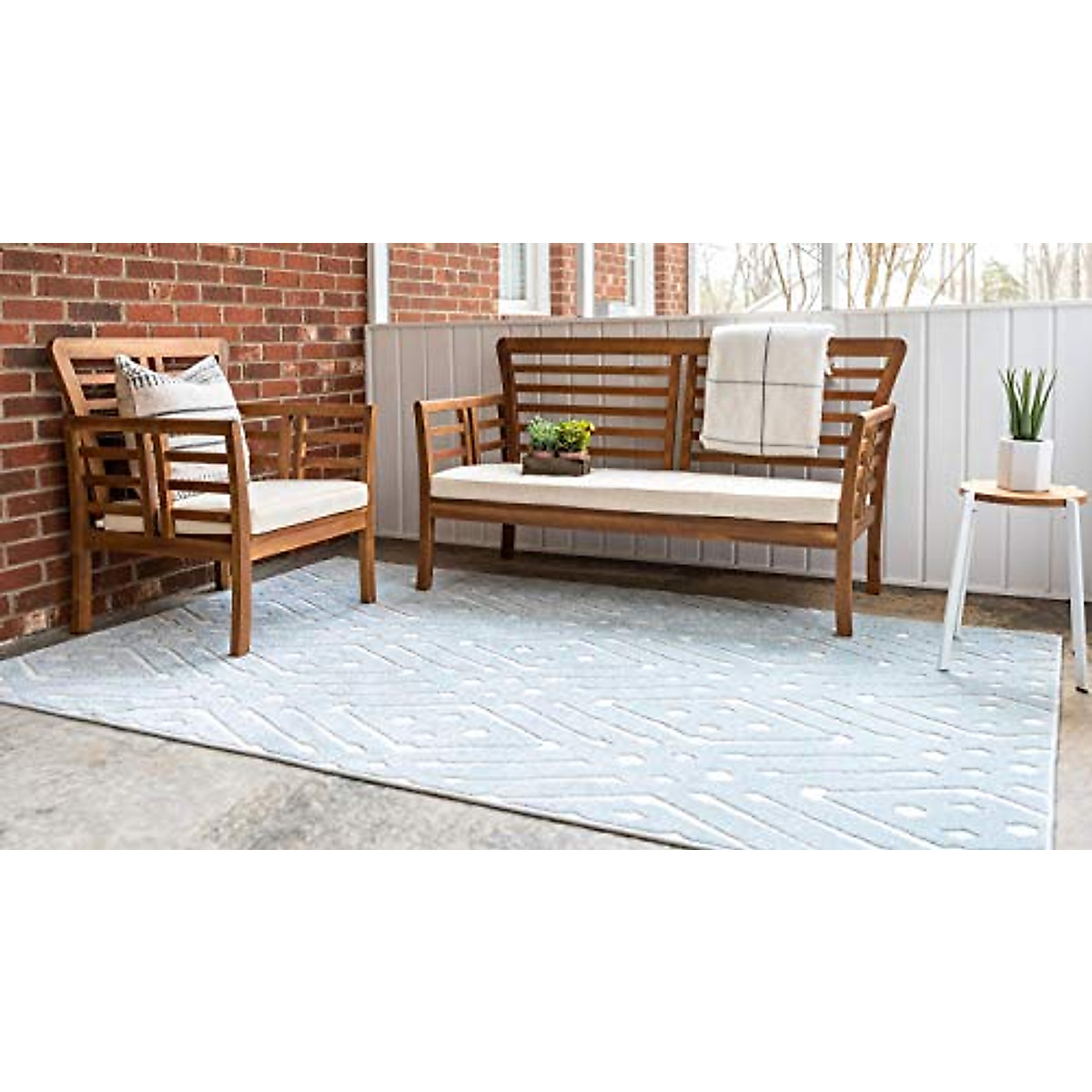 Unique Loom Sabrina Soto Outdoor Collection Geometric, Modern, Vibrant, Trellis Contemporary Area Rug, 9' 0" x 12' 0", Light Blue/Ivory
