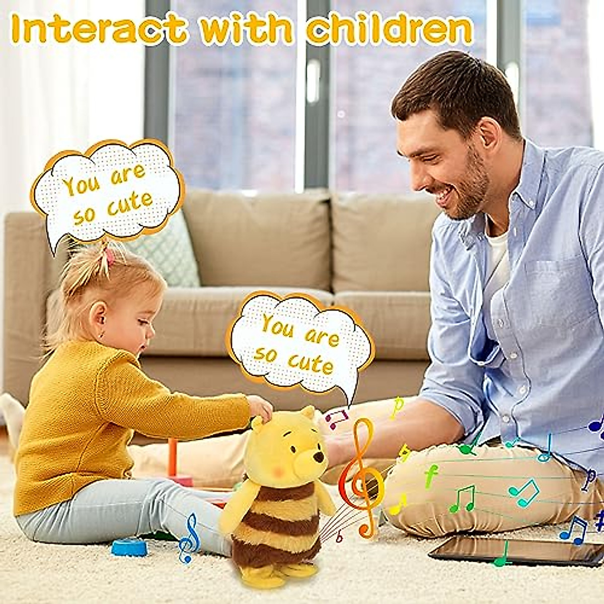 9 Inch Winnie Toys Talking Walking Singing Pooth Bear Plush Toys Repeat What You Say, Interactive Bear Stuffed Toy Figures for Toddler Kids Birthday