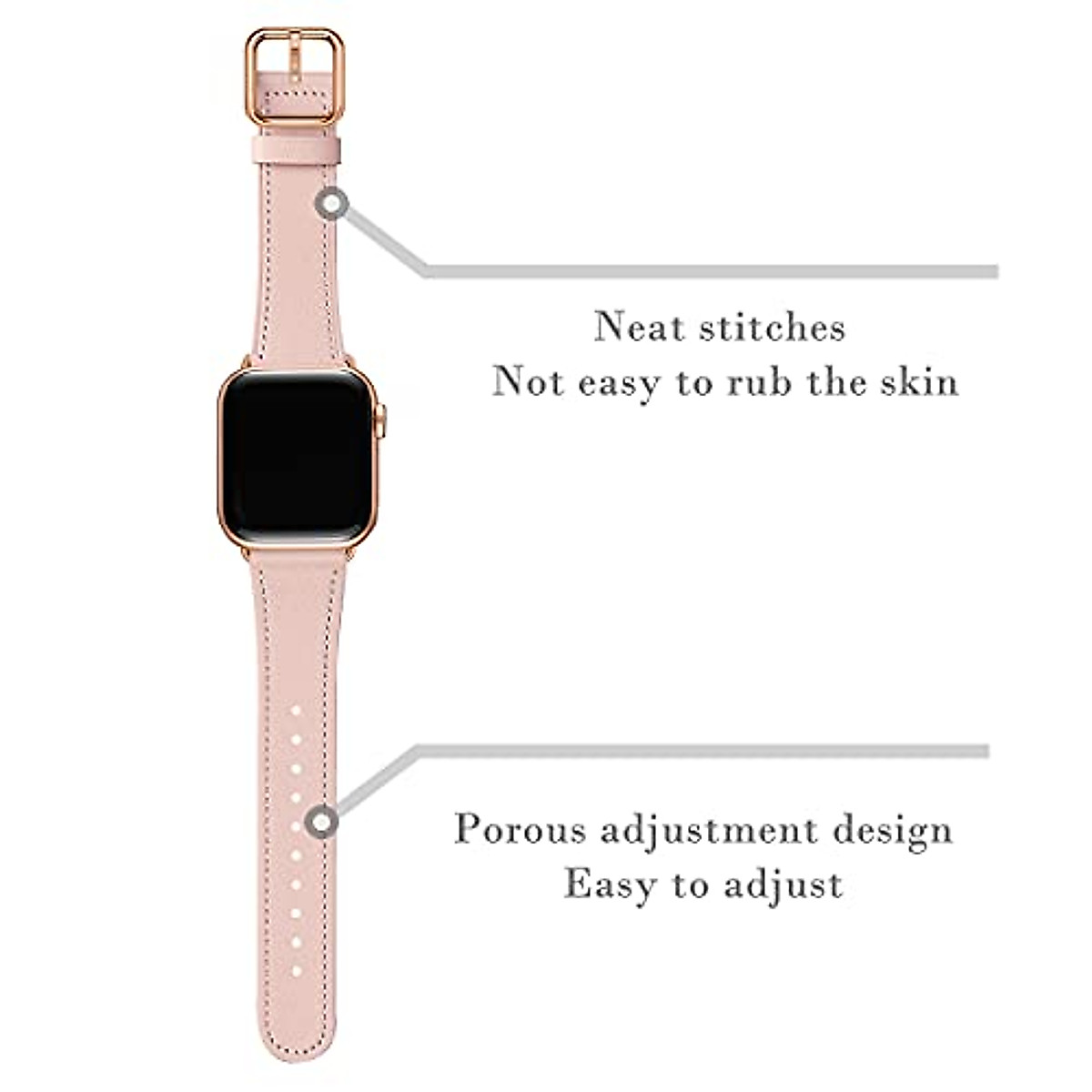 MNBVCXZ Compatible with Apple Watch Band 38mm 40mm 41mm 42mm 44mm 45mm 49mm Women Men Girls Boys Genuine Leather Replacement Strap for iWatch Series 8 7 6 5 4 3 2 1 iWatch Ultra SE (Pink Sand/Rose gold)