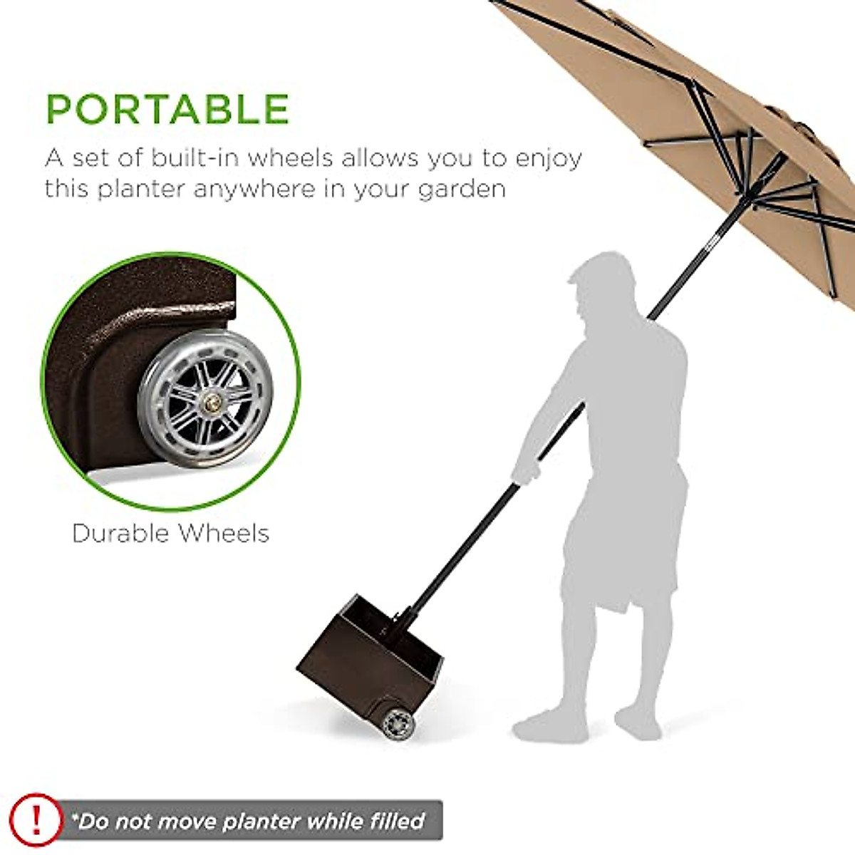 Best Choice Products 150lb Capacity Portable Steel Umbrella Base Stand for Outdoor, Patio, Garden, Market w/Fillable Planter, Drainage, 2 Adjustment Knobs, Handle, Wheels