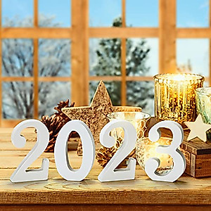 2023 Sign Prop Class of 2023 Graduation Decorations 2023 Wooden Numbers Block Table Top Freestanding Sign 2023 Number Word Sign Table Decor for Wedding Party Photo Props Decoration (White)
