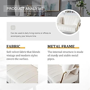 FANCUF Comfy Beige Velvet Couch with/Iron Legs for Compact Space, Living Room Sofa