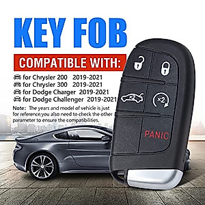 Keymall Smart Car Key Fob Keyless Entry Remote Replacement 5 Buttons for Chrysler 200 300 for Dodge Charger Challenger 2019 2020 2021 4A Chip (M3M-40821302 68155687 AB)