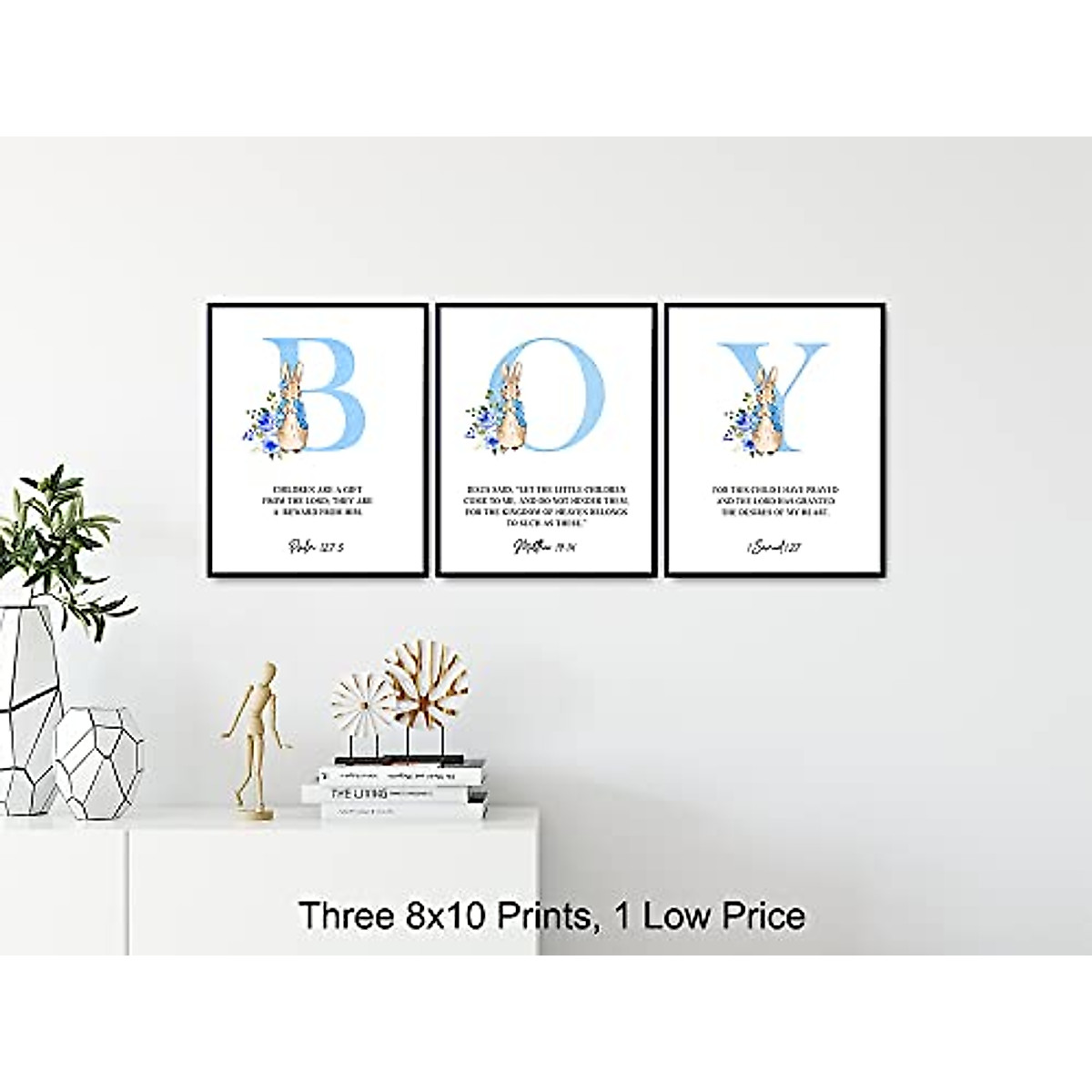 Religious Christian Baby Boy Room Decor - Baby Boy Nursery Decor - Boys Wall Art - Scripture Wall Art - Bible Verses Wall Decor - Baby Shower Gifts - Toddler Boys Bedroom - Blue Peter Rabbit Decor