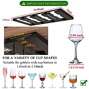 Hanging Wine Glasses Rack Under Cabinet Stemware Storage Hanger 16.54in with 4 Rows Stainless Steel Bar Shelves for Kitchen Restaurant Screw Install,Black,For 1.6 to 3.54 in Base Goblet (HJJ-003)