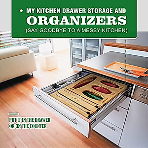 MatchWhiz Kitchen Ziplock Bag Organizer, Foil and Plastic Wrap Dispenser with Cutters. 6 IN 1 Kitchen Stamp Drawer Organizer.