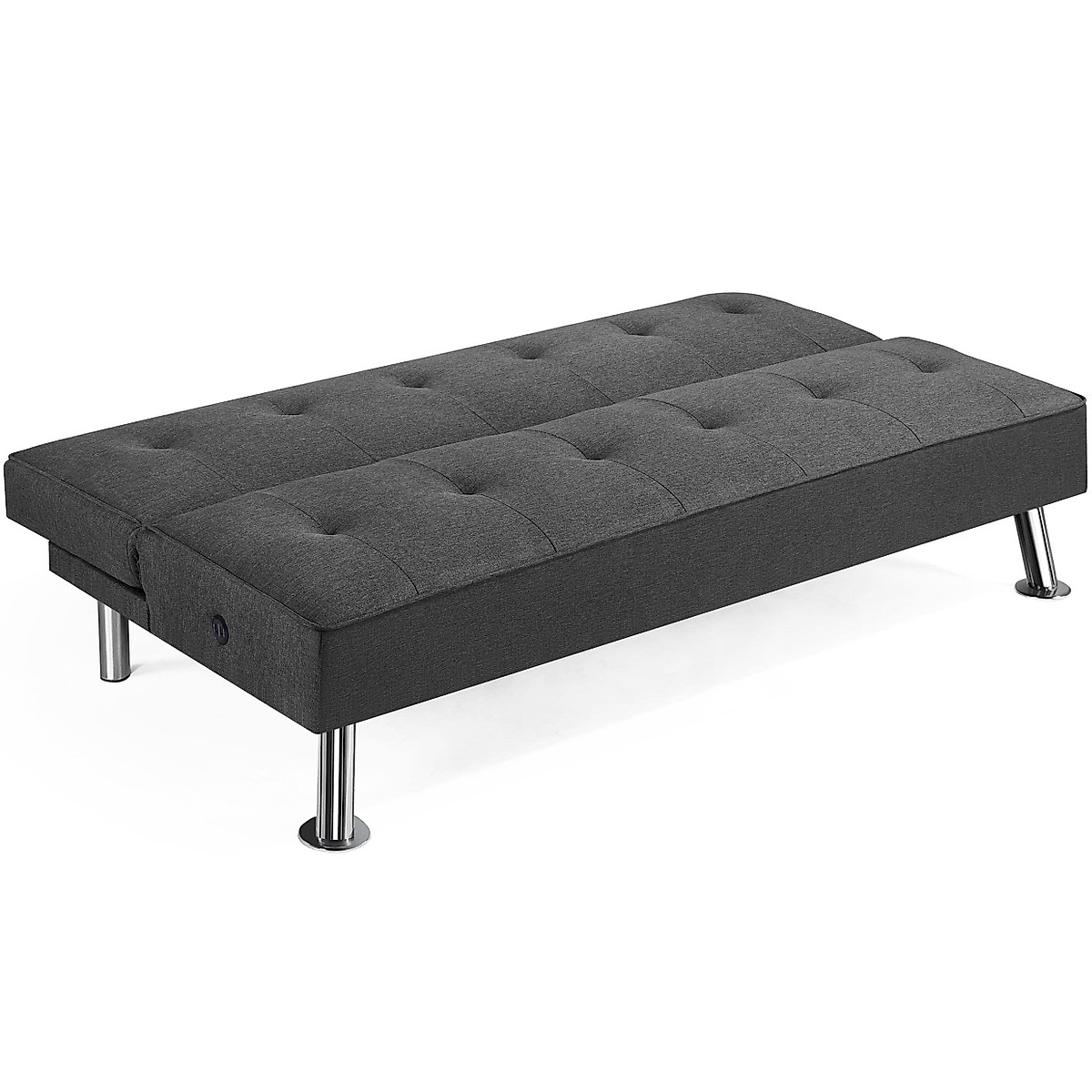 Topeakmart Fabric Futon Sofa, Convertible Futon Bed, Folding Couch, Sectional Sleeper Sofa for Small Space with USB Ports, Folding Sofa for Compact Living Space, Apartment, Office, Living Room Gray