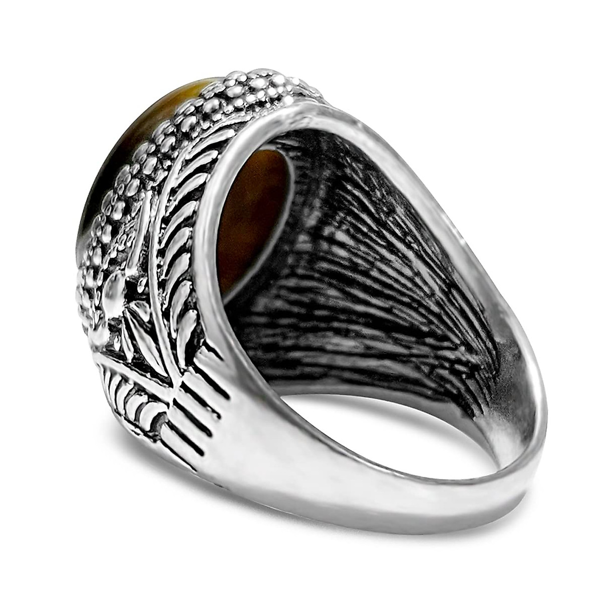 DALEGEM Genuine Yellow Tiger Eye Stone Ring for Men Women,Retro Vintage Quartz Crystal Gemstone Turkish Ring Jewelry Gift for Her Him, silver, Tiger Eye