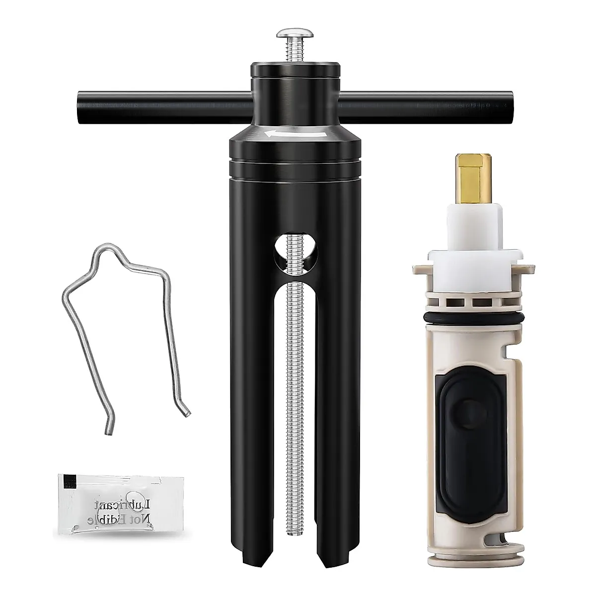 104421U Cartridge Puller Tool with 1222 Replacement Cartridge & Retainer Clip, Compatible with Moen 1222 One Handle Faucet, Bathtub Shower Valve Parts and Removal Tool, Brass and Plastics