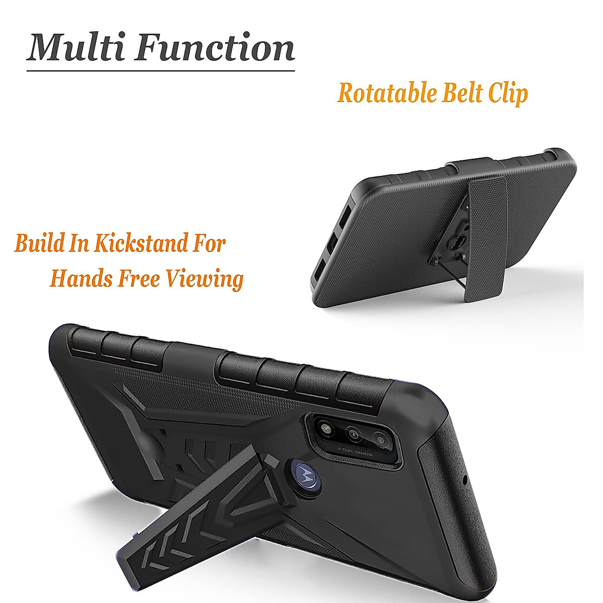 Moto G Pure Case, Motorola G Pure Case, [with Tempered Glass Screen Protector Include], Circlemalls Military Grade 12 ft Shockproof Cover Built in Kickstand and Belt Clip Holster -Dark