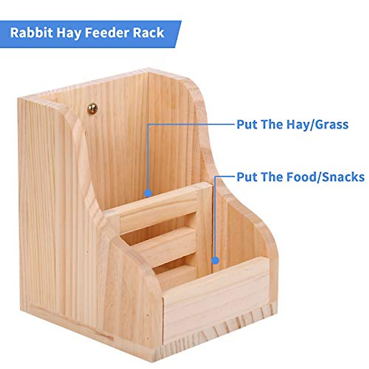ZARYIEEO Rabbit Hay Feeder, Wooden Grass & Food 2 in 1 Double Use Dispenser, Wood Rack Manger Holder for Bunny Guinea Pig Chinchilla, Less Wasted Indoor Bowl Small Animal Pet-self Feeding Bin