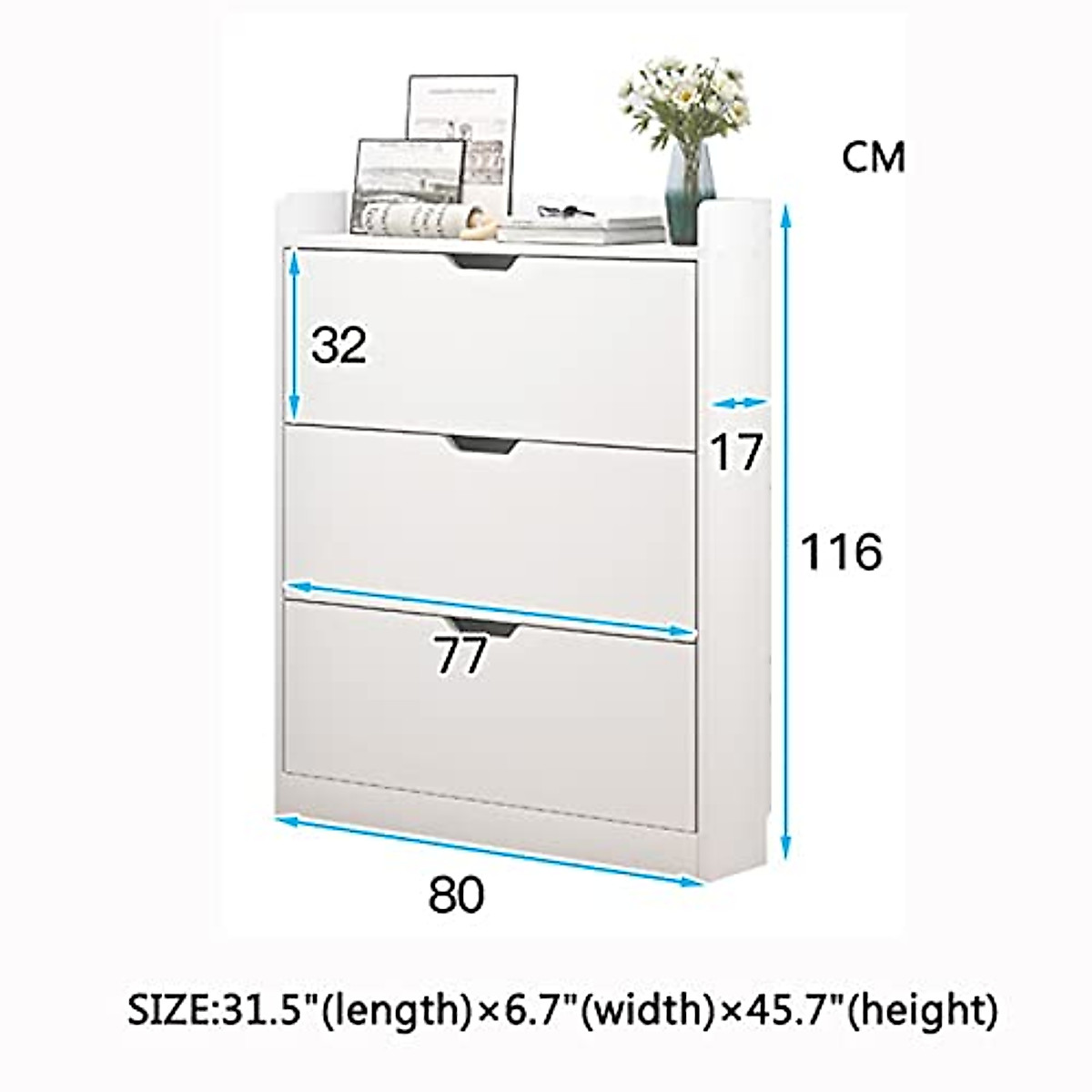 U&Q Modern Shoe Cabinet with Hidden Shoe Rack,Entryway Cabinet Large Capacity Shoe Storage Organizer,Creative Closet Shoe Cubby Decorative Furniture-White 80x17x116cm(31x7x46inch)