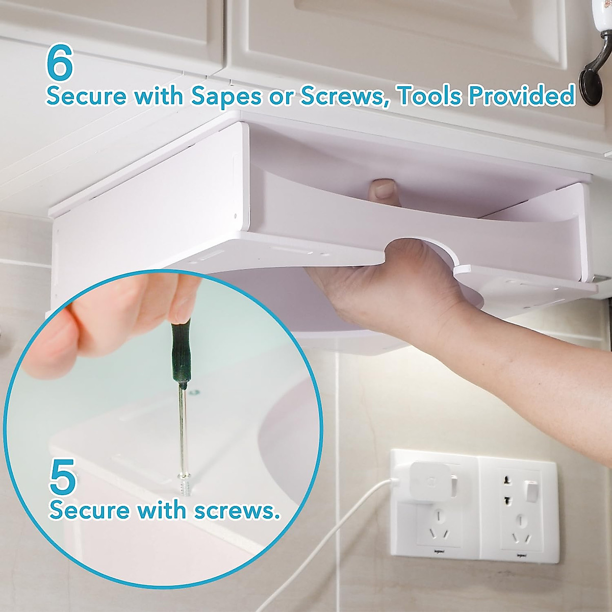 Aucuqu 10-inch Paper Plate Dispenser, Under Cabinet Plastic Dish Holder | Lightweight& Sturdy - White