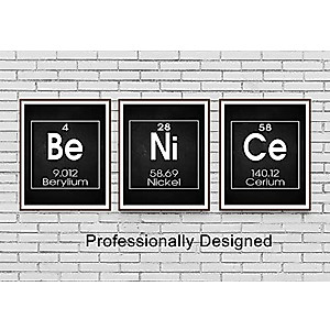 Be Nice Periodic Table of Elements Print, Set of THREE 8"x10" Unframed Inspirational Science Poster, Chemistry Art Ideal for Science Lab, Classroom or Home Decor