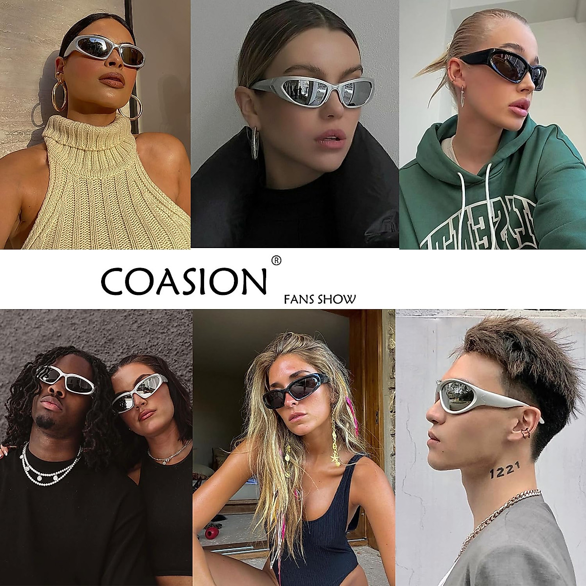 COASION Wrap Around Fashion Sunglasses Oval Dark Vintage Sun Glasses for Men Women Outdoor Sport Shades UV400 Eyeglasses (Silver/Silver Mirrored)