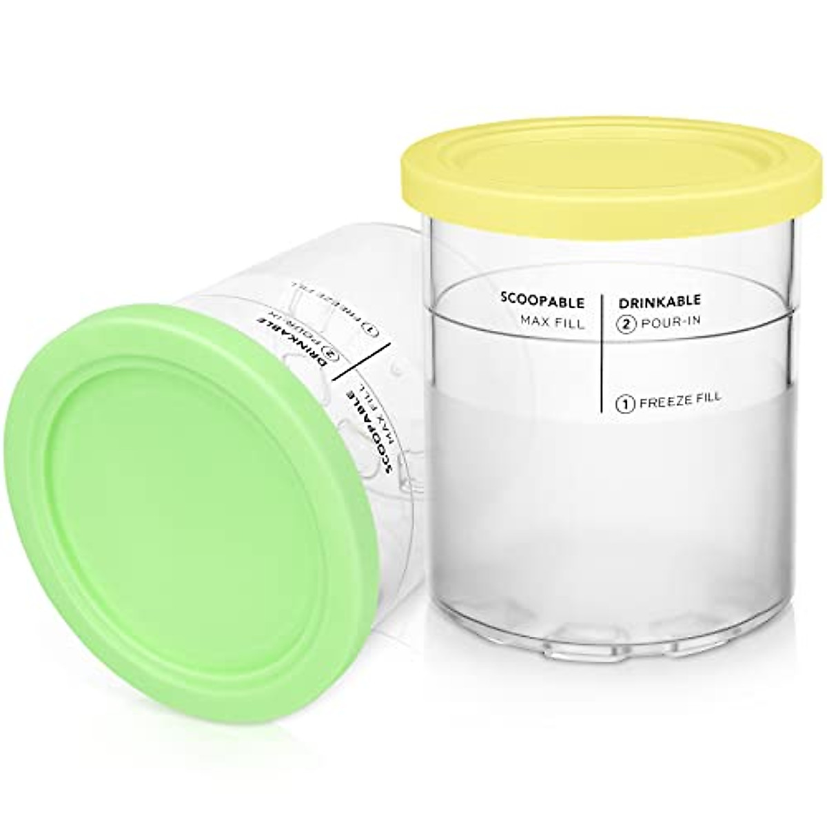 CTSZOOM Replacement Containers Ice Cream Pints and Lids for deluxe cream maker, Creami Pint Containers Compatible with NC501 NC500 Series (Yellow, Green)