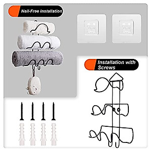 Oxdigi Towel Rack Wall Mounted Set of 2/Durable Metal Towel Holder/Extra Height Shelf Space for Bath Towels,Wine,Yoga Mats/Tree-Shaped Towel Organizer for Bathroom,Kitchen,Pool,Salon,Spa (Black)