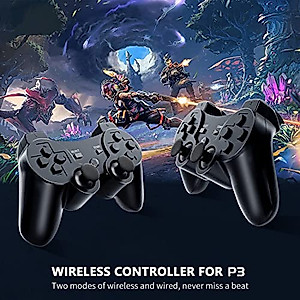 Boowen Wireless Controller for PS3, Upgraded Gaming Controller, 6-Axis High Performance Motion Sense Double Shock 360° Analog Joysticks Remote, Compatible with Sony PlayStation 3