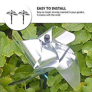 generic 2pcs Reflective Pinwheels with Stakes Bird Blinder Deterrent Windmill Scare Birds Device Away Sparkly Pin Wheel for Garden Outdoor Yard Decoration
