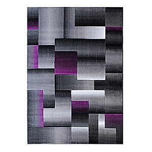 Masada Rugs, Modern Contemporary Area Rug, Purple Grey Black (5 Feet X 7 Feet)