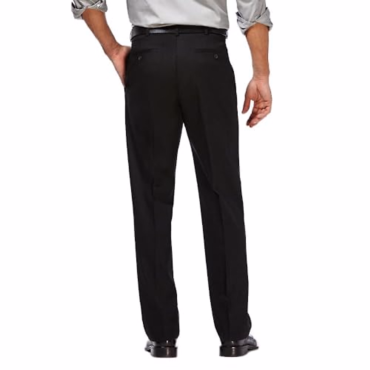 Haggar mens Premium No Iron Khaki Classic Fit Expandable Waist Flat Front dress pants, Black, 42W x 30L US