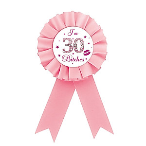 Happy 30th Birthday Tinplate Badge Pin, 30 & Fabulous Birthday Button Pin, Happy Birthday Pink Rosette Badge Pin for Women, Brooch Buttons for 30th Birthday Party, tinplate, rosette