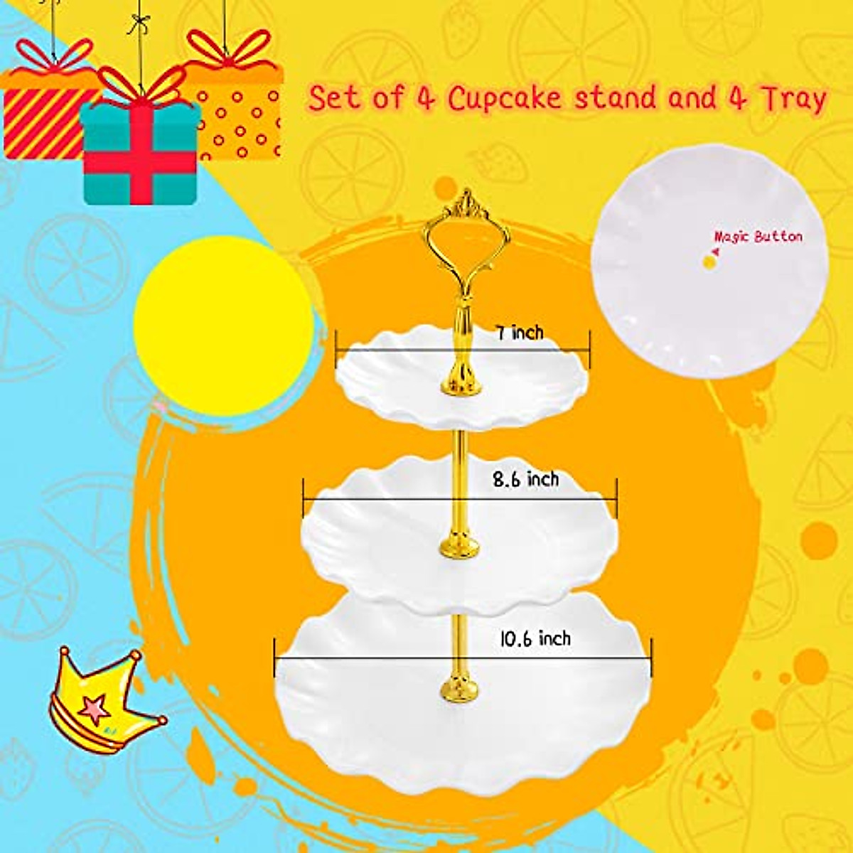 Supernal 3 Tier Plastic Cupcake Stand, 3 Pack White Cupcake Holder, Plastic Cake Stands,Cupcake Tower Display, Dessert Cupcake Pastry Candy Display for Wedding, Event, Baby Shower, Birthday Party