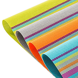 SHACOS Placemats Set of 4 Colorful Woven Vinyl Place Mats for Dining Table Reversible PVC Heat Resistant Table Mats (4, Multicolor)