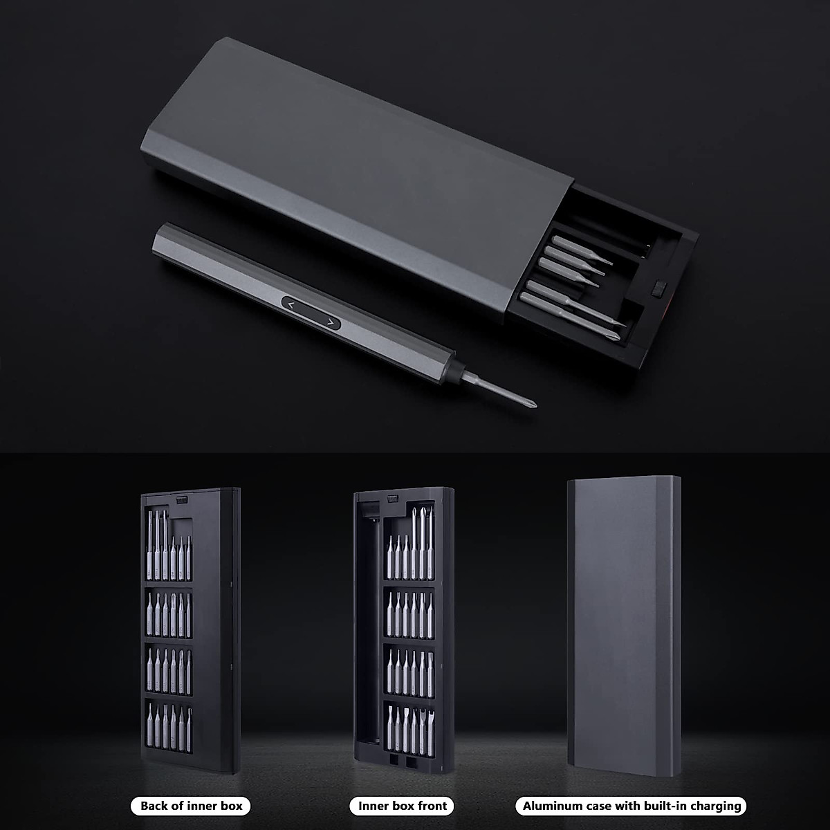 EFFTO Precision Mini Electric Screwdriver Set, 200RPM Load Free and 48 S2 Alloy Steel Bits, Aluminum Storage Case Packing, Portable Repair Tool Kit for Electronic Devices