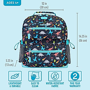 Bentgo® Kids Backpack - Lightweight 14” Backpack in Unique Prints for School, Travel, & Daycare - Roomy Interior, Durable & Water-Resistant Fabric, & Loop for Lunch Bag (Dinosaur)