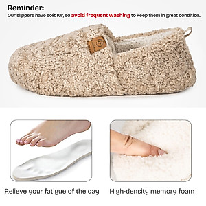 EverFoams Women’s Soft Curly Full Slippers Memory Foam Lightweight House Shoes Cozy Loafer with Polar Fleece Lining Khaki,7-8 US