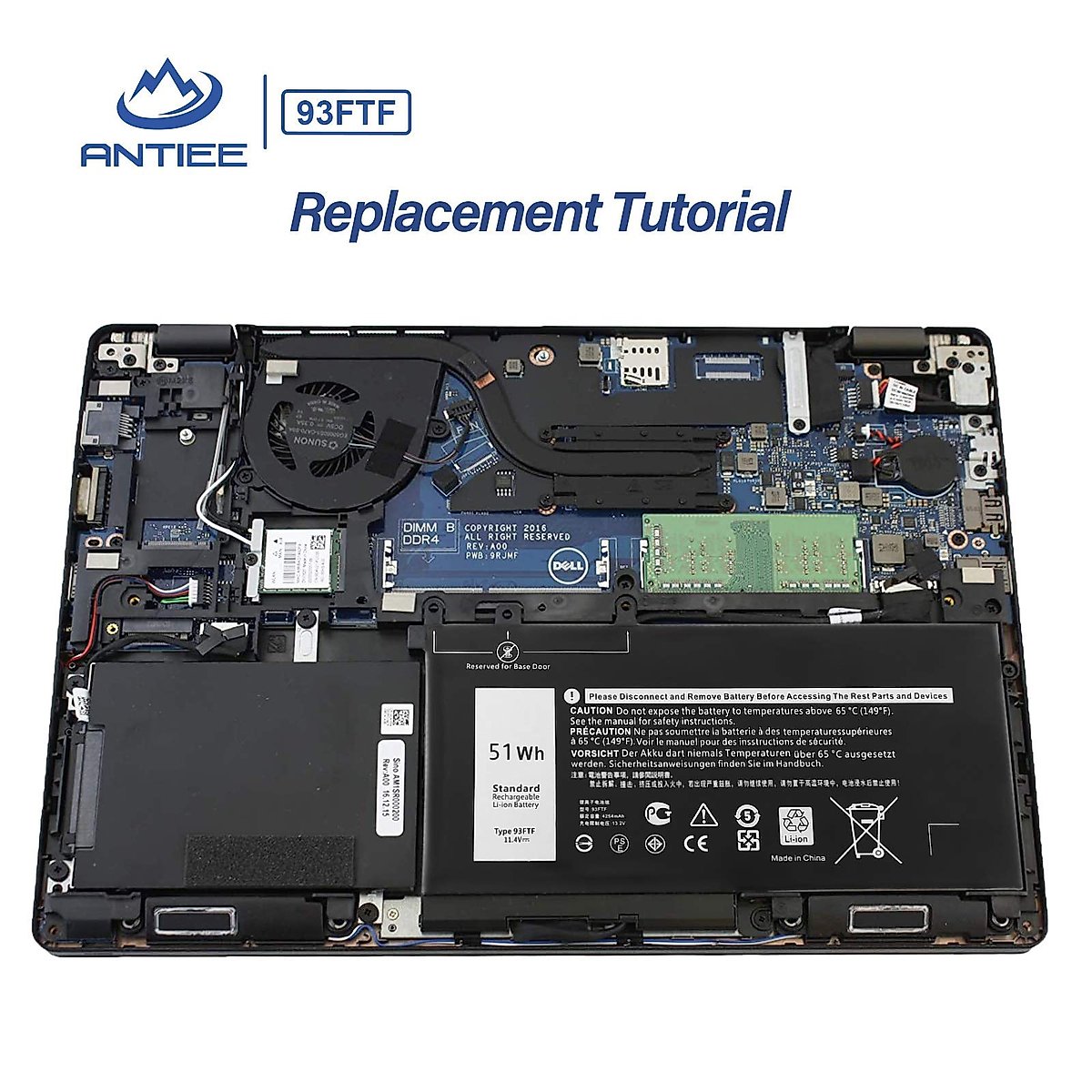 ANTIEE 51Wh 93FTF Laptop Battery Replacement for Dell Latitude 5280 5480 5580 5590 5490 5288 5290 5488 E5280 E5480 E5580 E5490 E5590 E5290 Precision 15 3520 3530 Series D4CMT 4YFVG 83XPC 083XPC