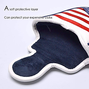 PLUSKER USA Golf Heel Shafted Mallet Putter Cover Magnetic Closure Stars and Stripes American Flag Synthetic Leather Patriotic Head Covers