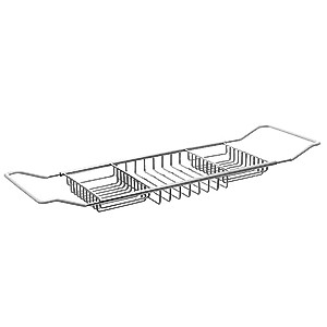 jojofuny Bathtub Caddy Tray Stainless Steel Bath Tub Shelf Non- slip Bath Tray Glass Cup Book Phone Soap Holder Bathroom Storage Organizer For Home SPA Silver