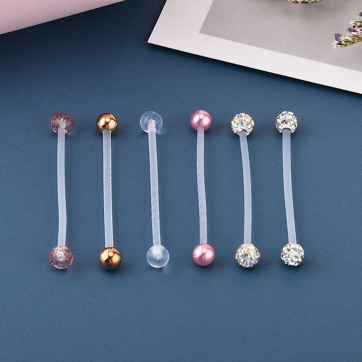 FECTAS 14G Industrial Barbells Cartilage Piercing Flexible Bar Helix-Conch Piercing Bar 6PCS 1 1/2in(38mm) 6PCS