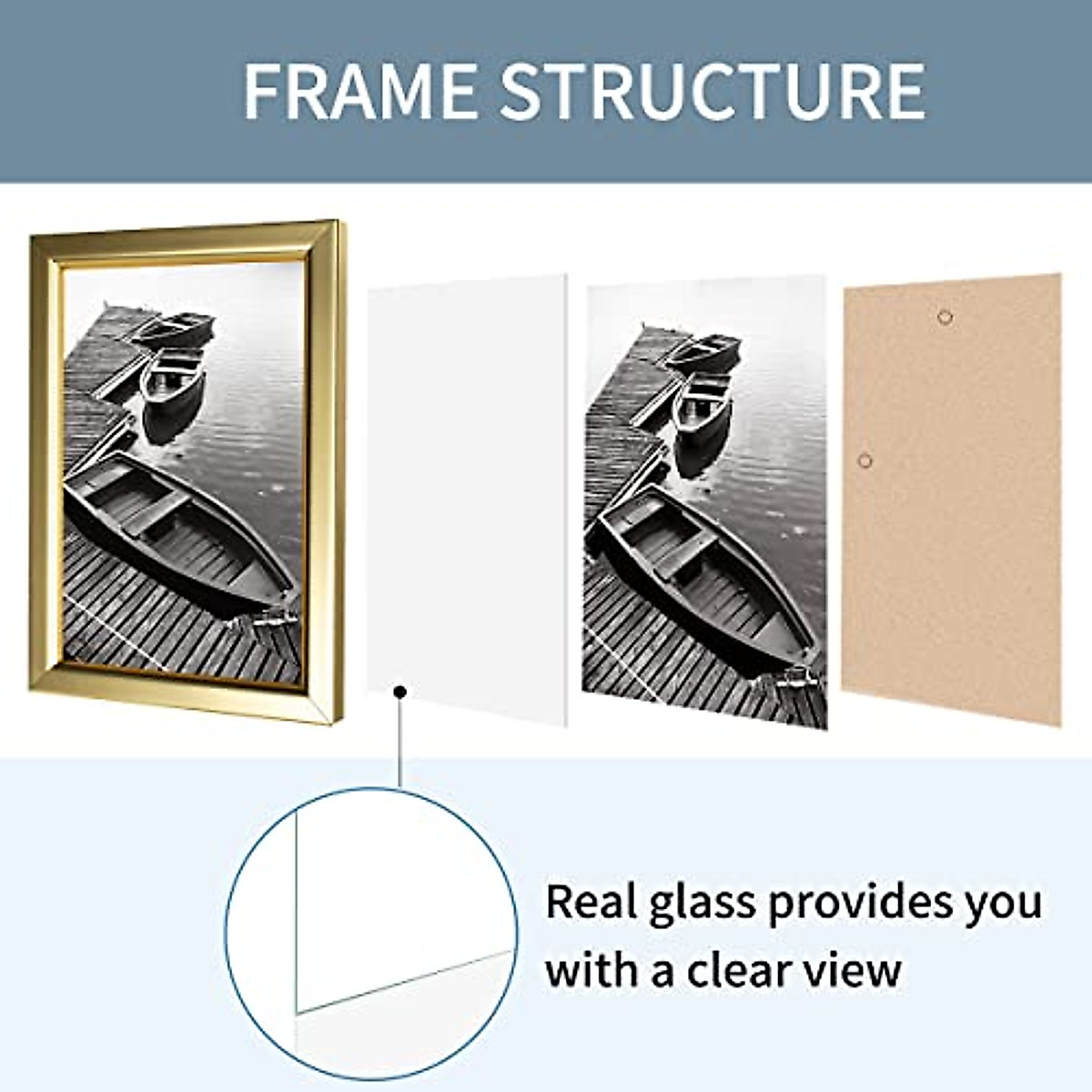 Giverny 4x6 Picture Frames Set of 4, Gold Photo Frames with Glass for Wall or Tabletop Display, Simple Design Glossy Finish Frame Perfect for Home Office Hotel, and Various Ceremonies Parties